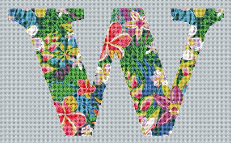 Letter W Tropical Alphabet Cross Stitch Pattern Instant - Etsy