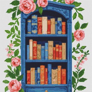 Floral Bookcase Cross Stitch Pattern - PDF Download - Etsy