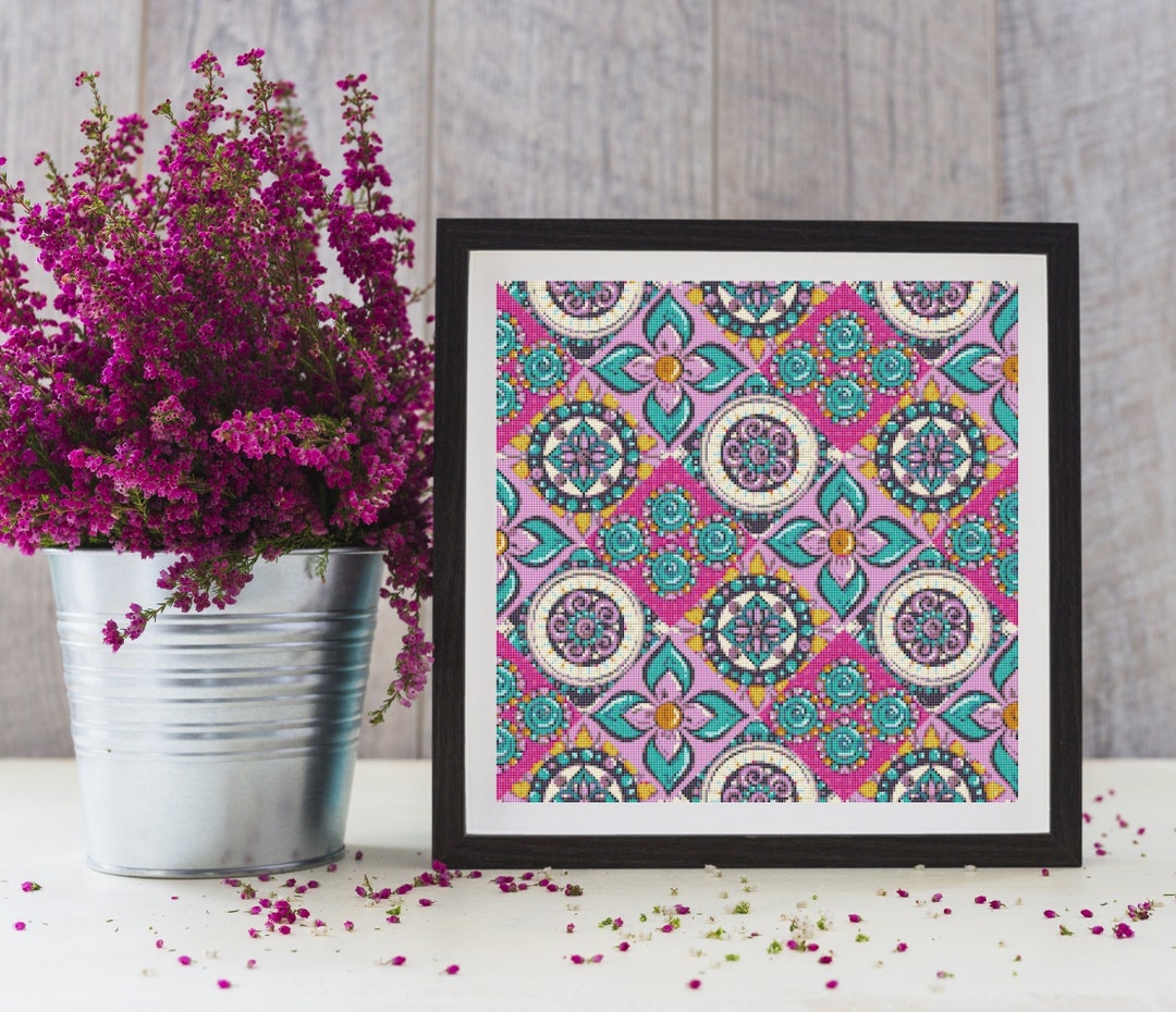 Floral Checkerboard Cross Stitch Pattern - PDF Download - Etsy