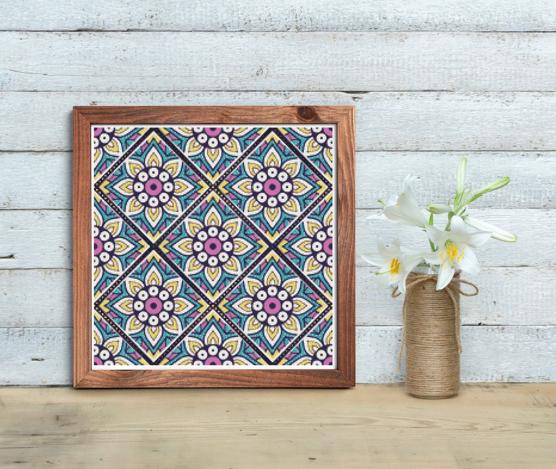 Daisy Geo Pattern Cross Stitch - Etsy
