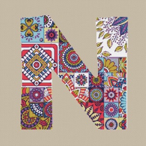Mandala Letter N Cross Stitch Pattern - Etsy