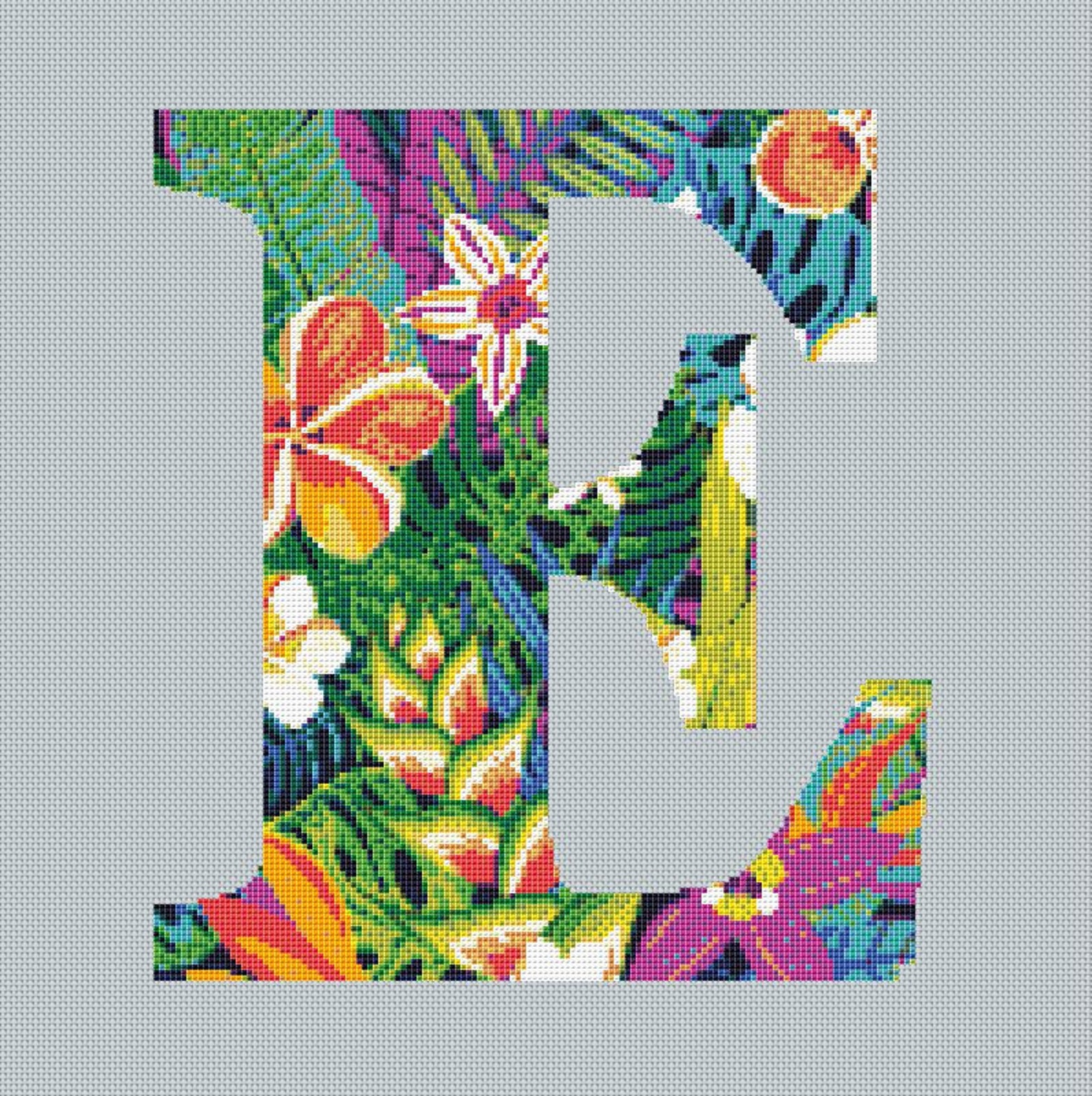 Letter E Tropical Alphabet Cross Stitch Pattern Instant | Etsy UK