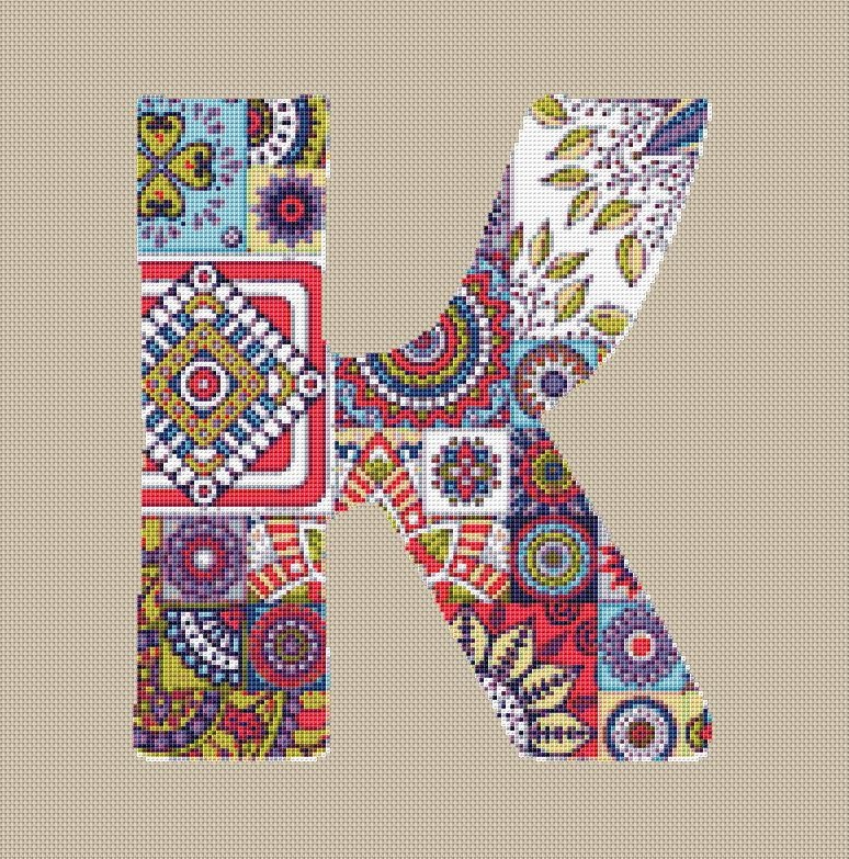 Mandala Letter K Cross Stitch Pattern | Etsy