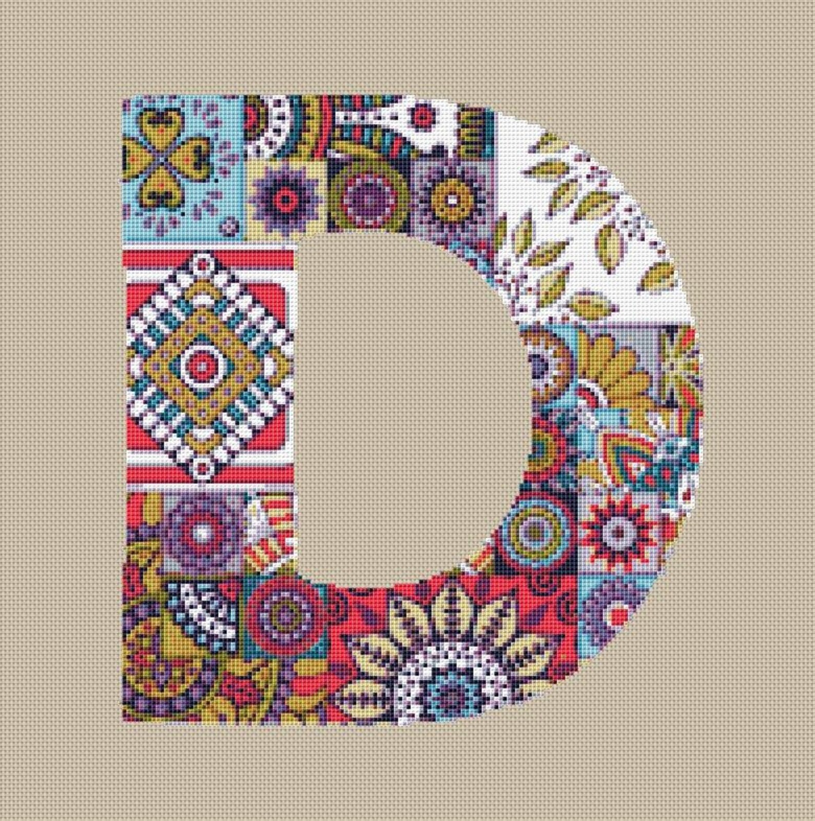Mandala Letter D Cross Stitch Pattern | Etsy