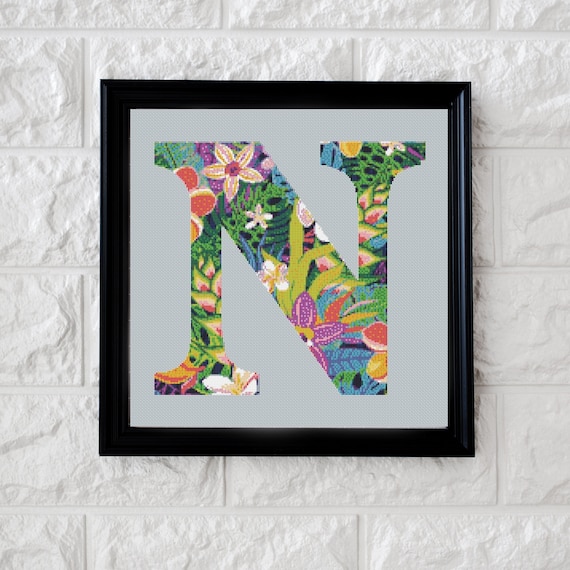 Letter N Tropical Alphabet Cross Stitch Pattern Instant | Etsy