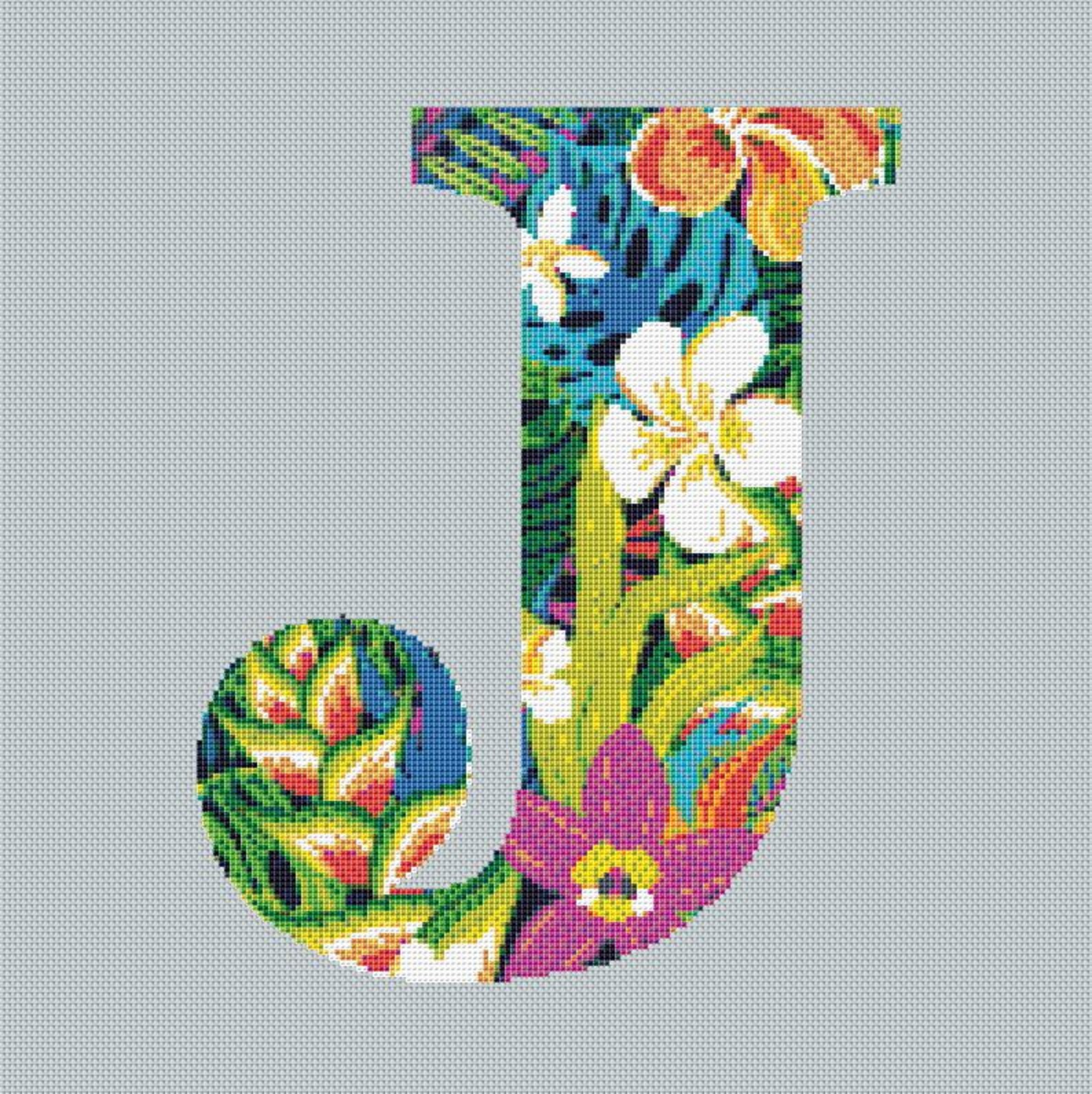 Letter J Tropical Alphabet - Cross Stitch Pattern - Instant PDF ...