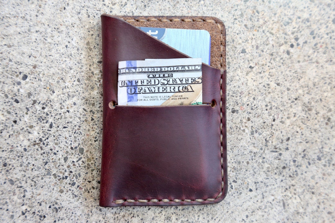 Burgundy Horween Steer Hide Credit Card Wallet. Made by Hand - Etsy