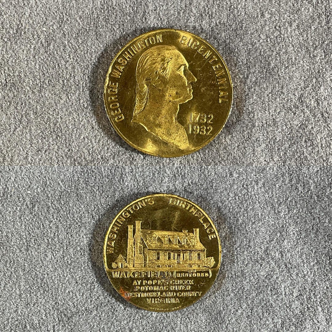 1932 George Washington Bicentennial 1732-1932 Wakefield House Brass ...