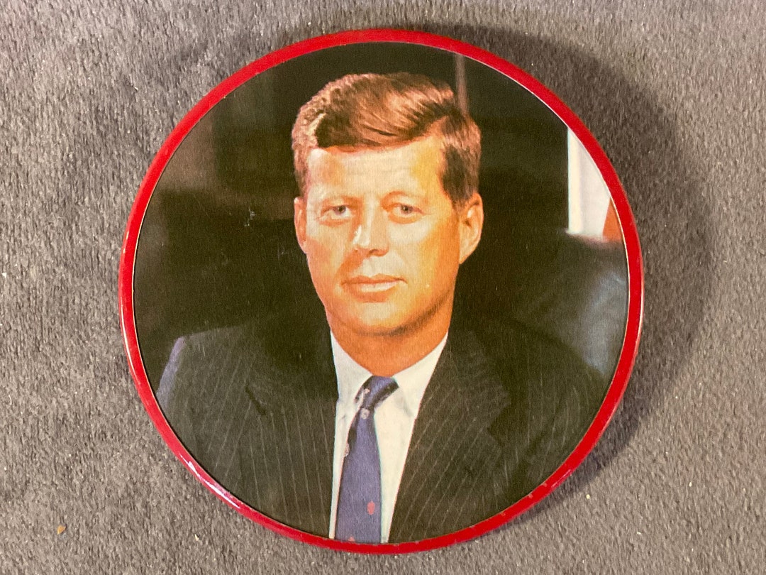 Vintage John F Kennedy Color Photo Red Rim Pin 1960 John Kennedy Photo ...