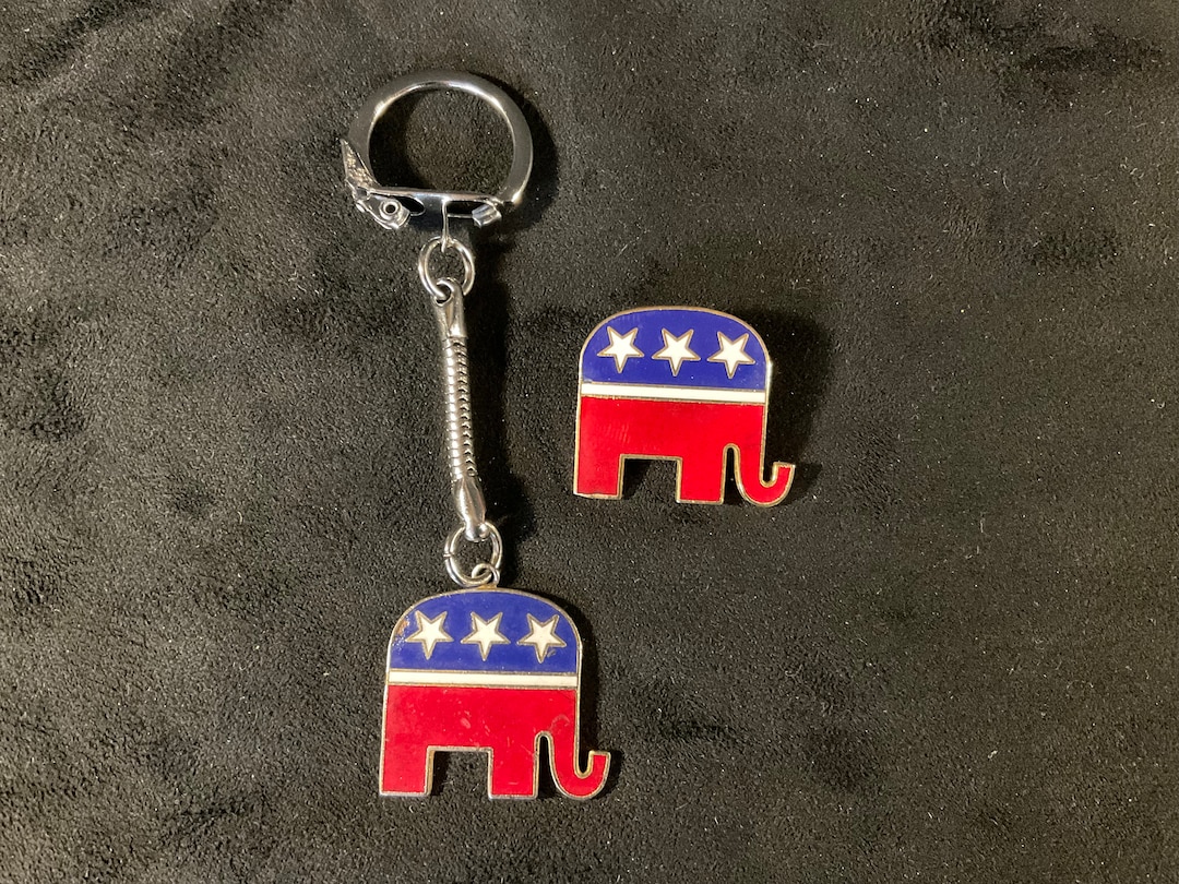 Vintage GOP (republican National Committee) Elephant Lapel Pin and Key ...