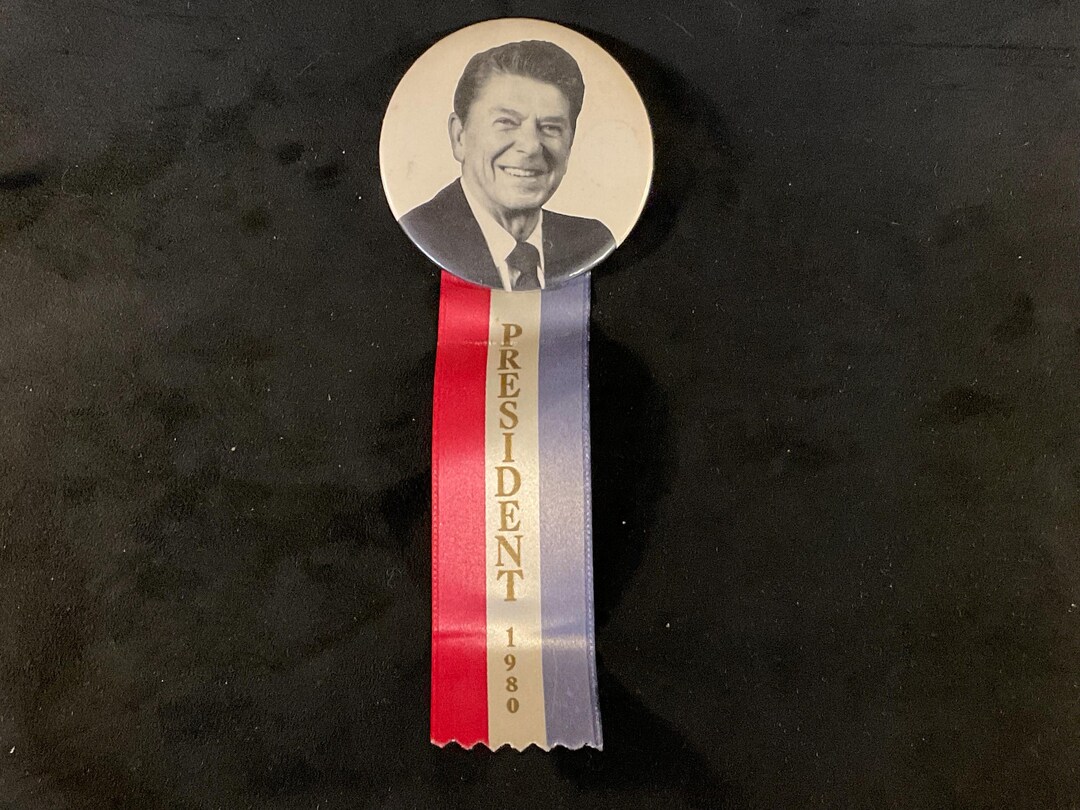 Vintage Reagan Photo Pin With Ribbon “president 1980” - Ronald Reagan ...