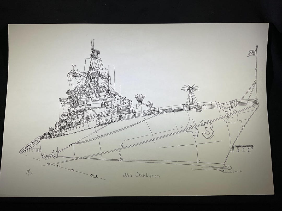 Vintage USS Dahlgren Naval Ship Art Print: Signed & Numbered Lithograph ...
