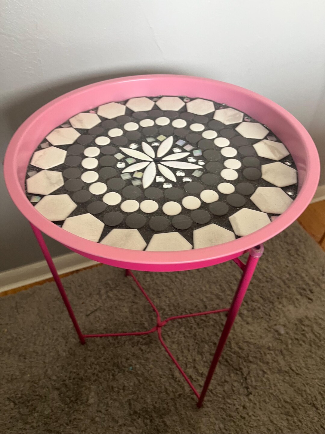 Pink Patio Foldable Table/plant Stand With Detachable Tray, Mosaic ...