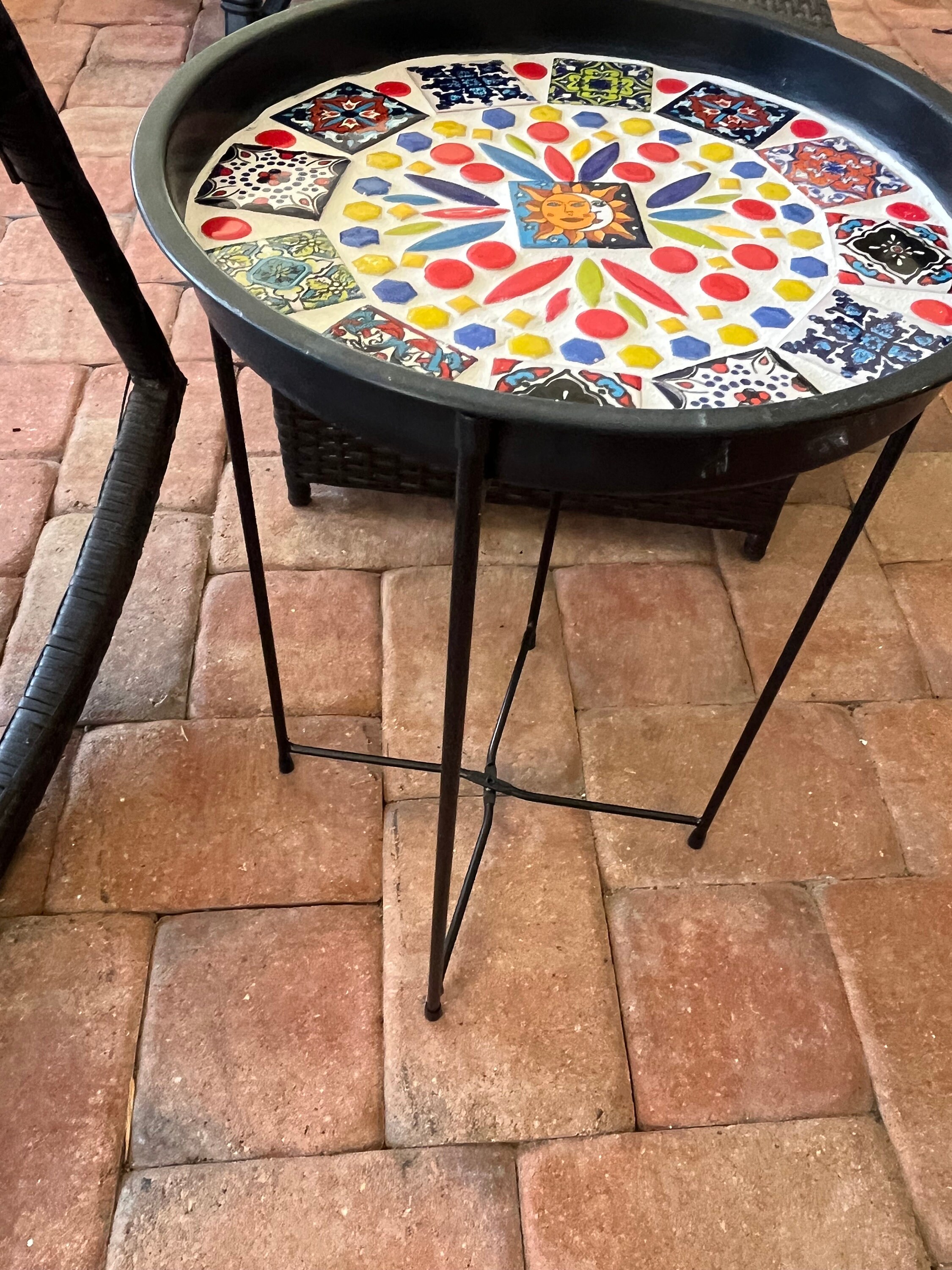Patio Foldable Table/plant Stand With Detachable Tray, Mosaic Design ...