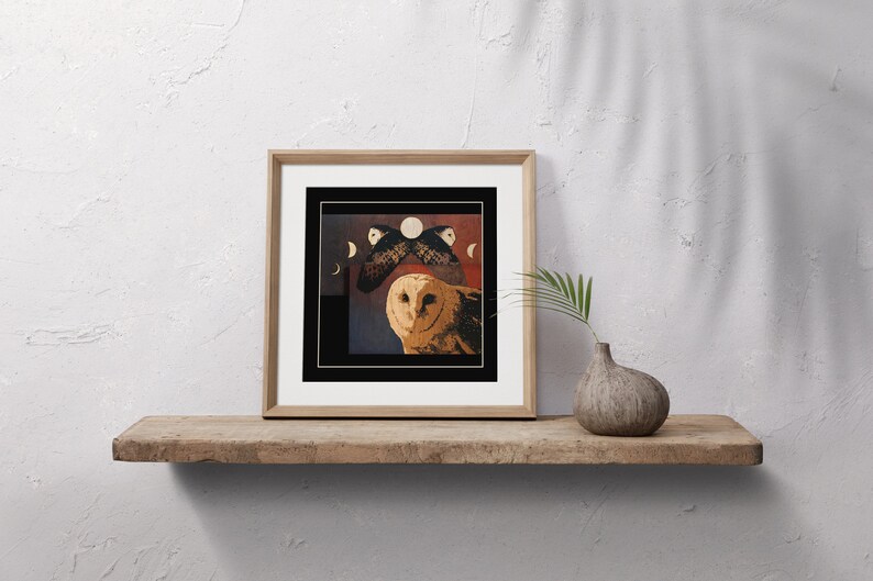 Barn Owl Moon Phases Art Print | Wildlife Wall Decor (8x8) - Etsy