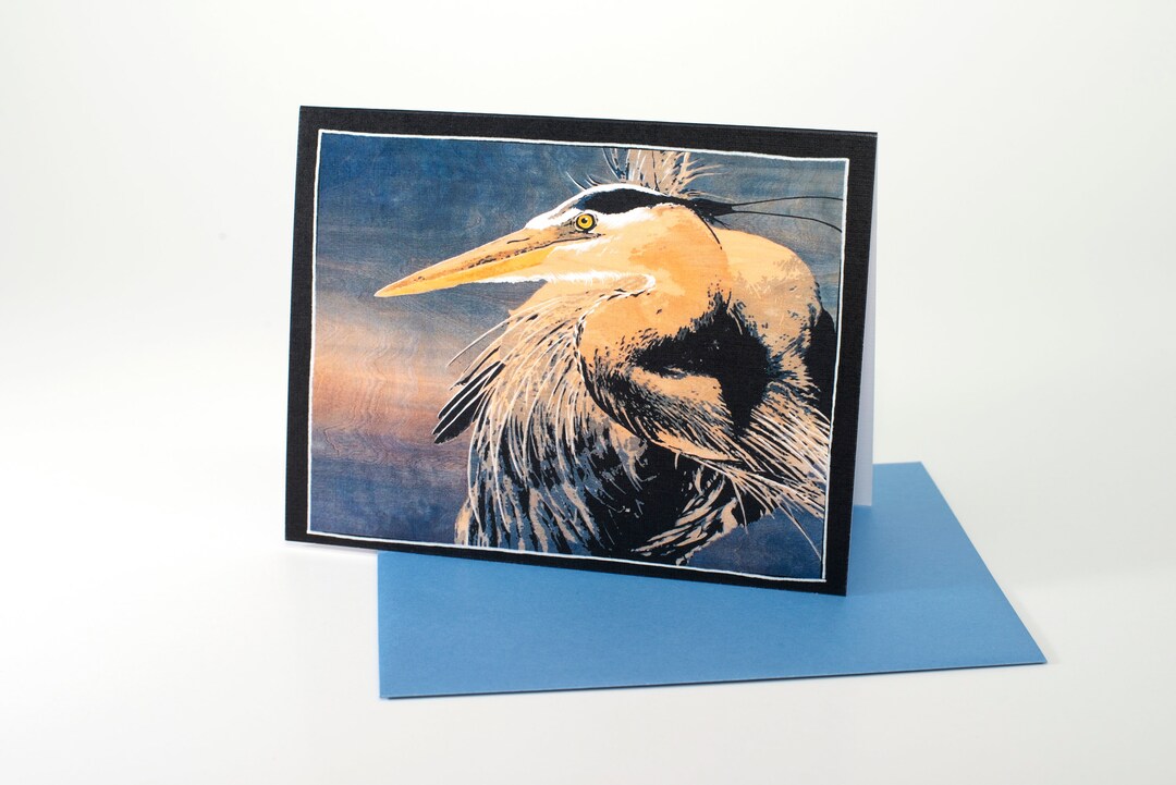 PREMIUM ART CARD Great Blue Heron, Original Art Greeting/gift Card ...