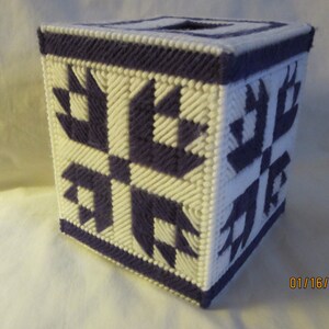 Needlepoint Tissue Box, White With Purple Design - Etsy