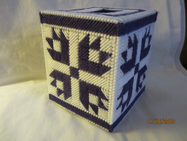 Needlepoint Tissue Box, White With Purple Design - Etsy