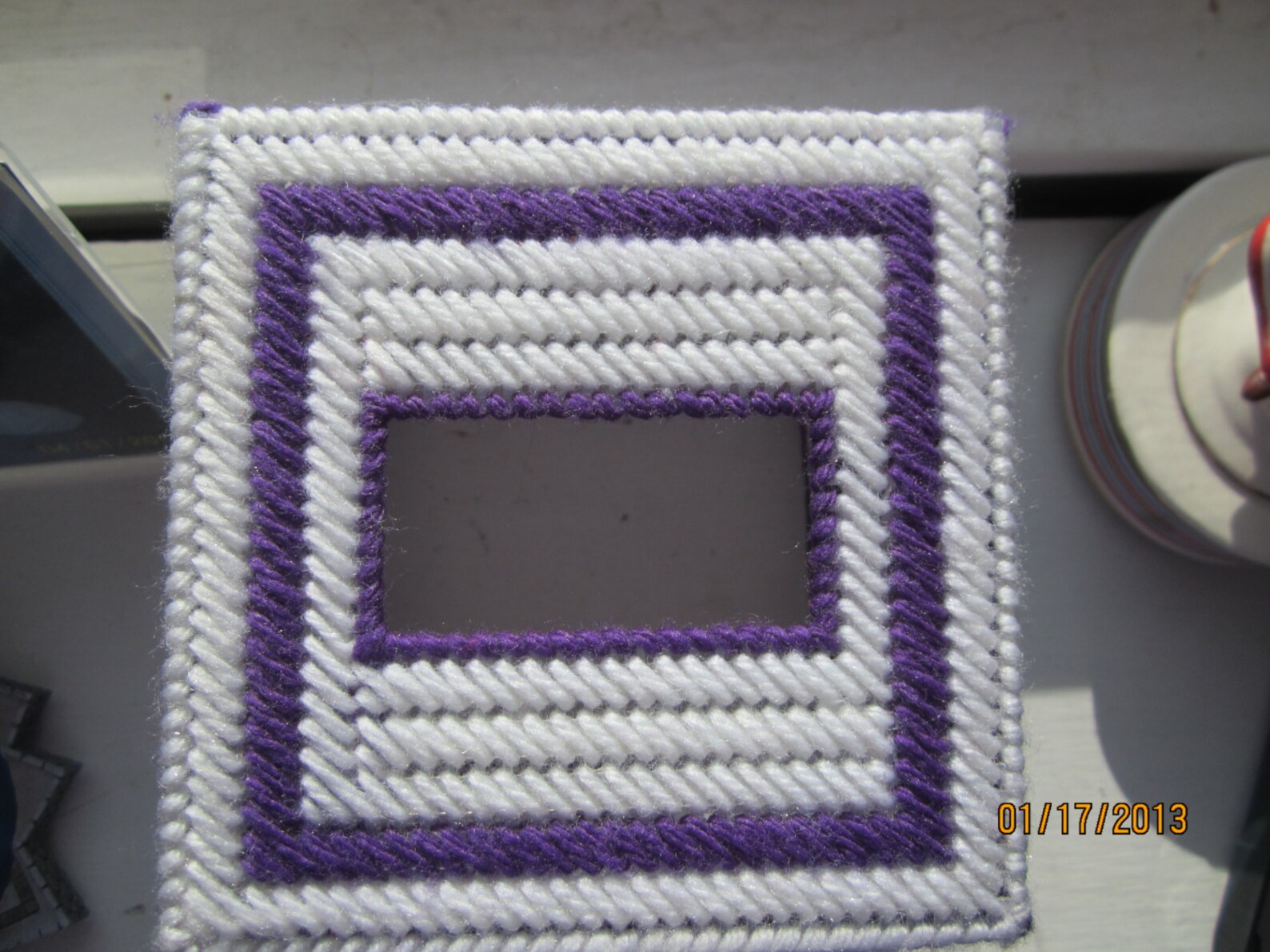 Needlepoint Tissue Box, White With Purple Design - Etsy