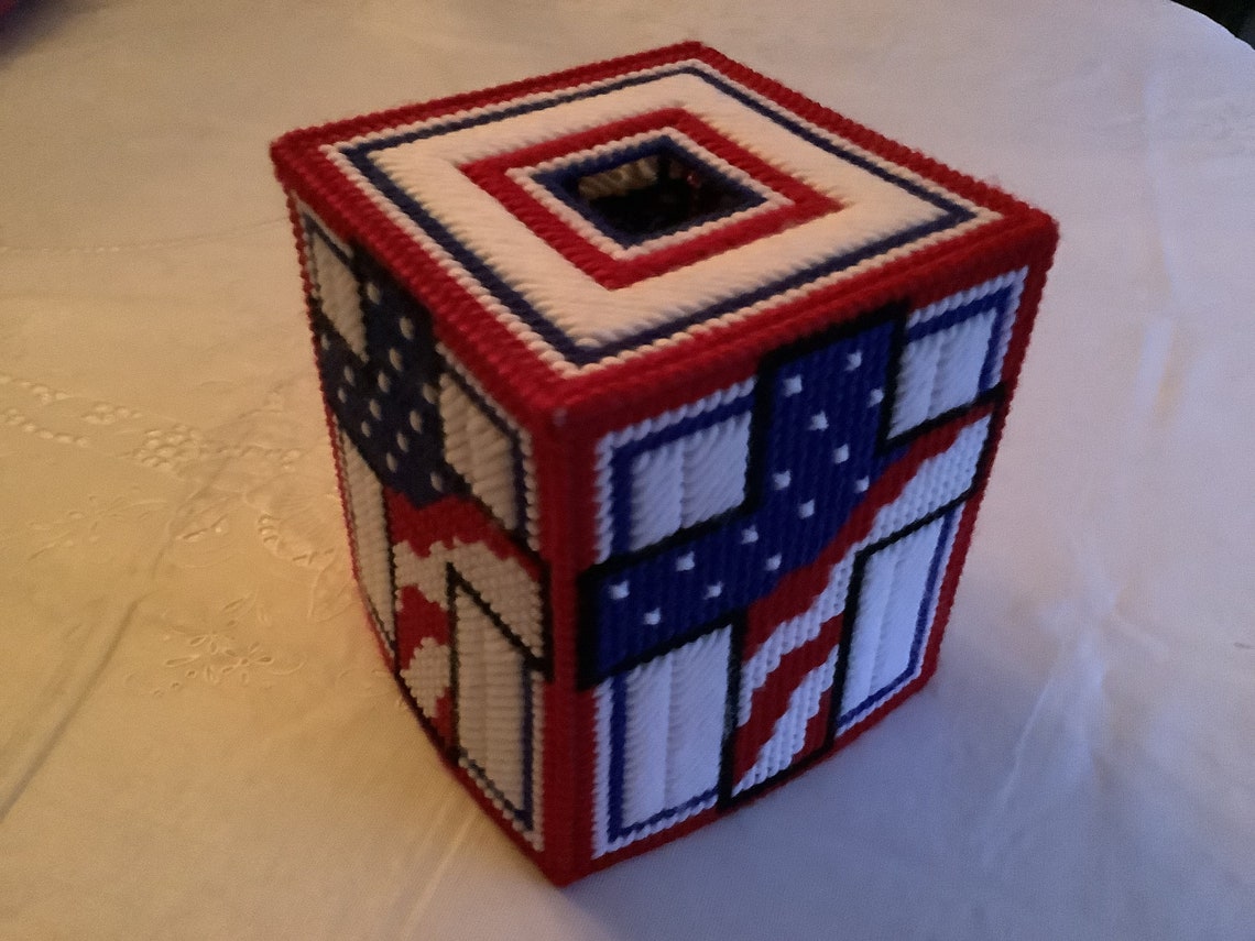 American Flag With Cross Tissue Boxcover - Etsy
