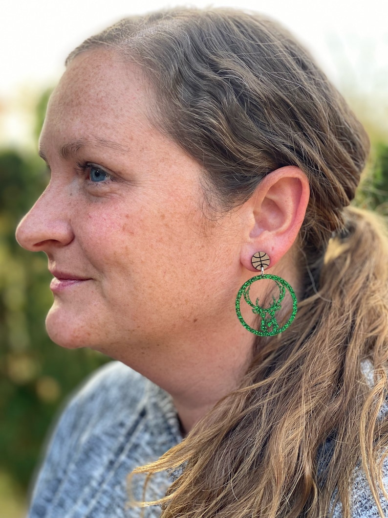 Milwaukee Bucks Wooden Laser Cut Dangle Earrings | Bucks Acrylic and ...