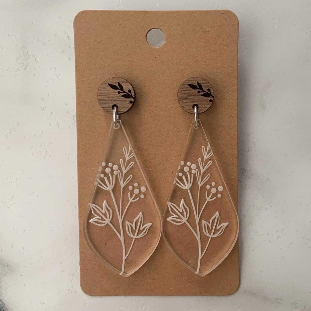 Acrylic and Acrylic Wood Dangle Floral Earrings - Etsy
