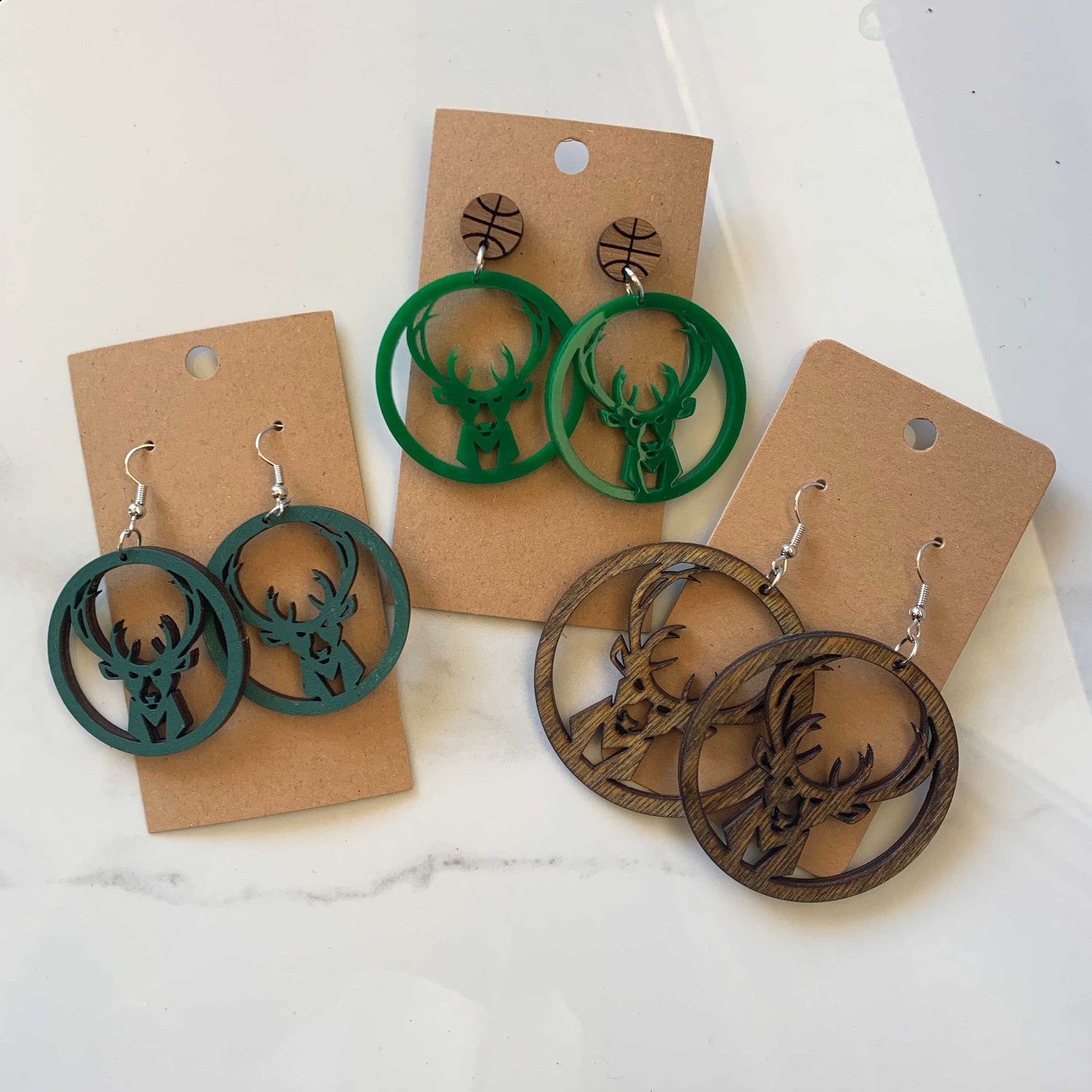 Milwaukee Bucks Wooden Laser Cut Dangle Earrings | Bucks Acrylic and ...