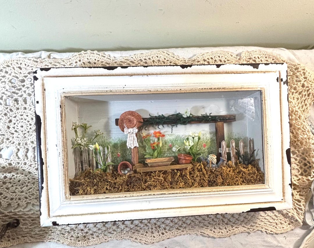 Vintage Garden Shadow Box Diorama – Miniature Spring Scene in ...