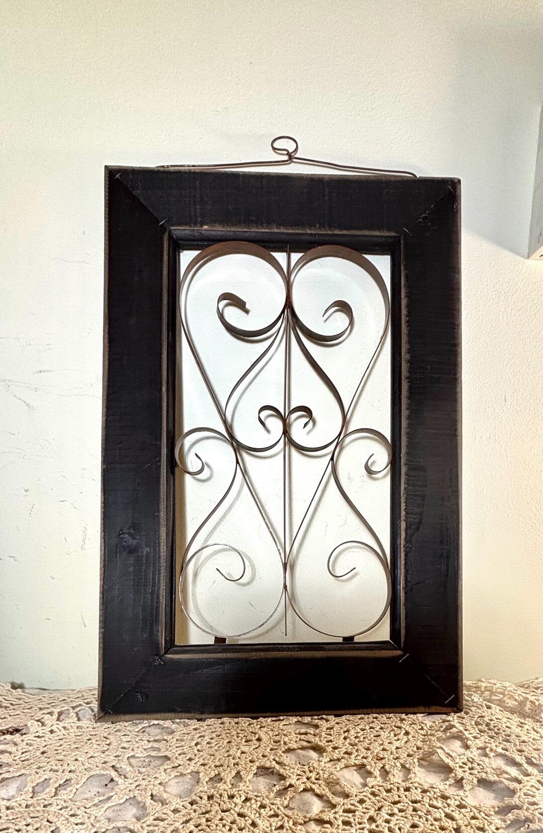 Rustic Iron Scroll Wall Decor: Black Wood Frame, Farmhouse Style - Etsy