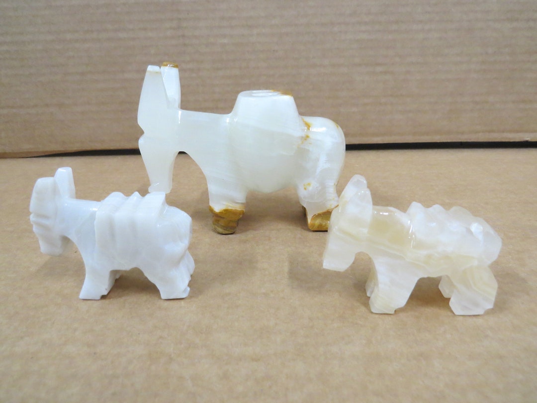 3 Pc Set Agate Onyx Stone Donkey Mule Burro Figurine Pen Holder ...