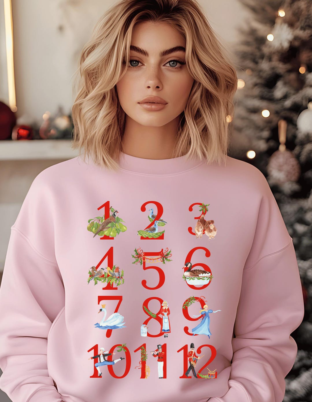 12 Days of Christmas Unisex Sweatshirt, Watercolor Graphics, Whimsical ...