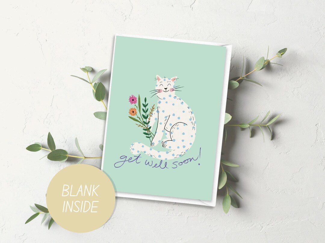 Get Well Cat Card / Cat Greeting Cards / Get Well Soon Card / Cat Lover ...