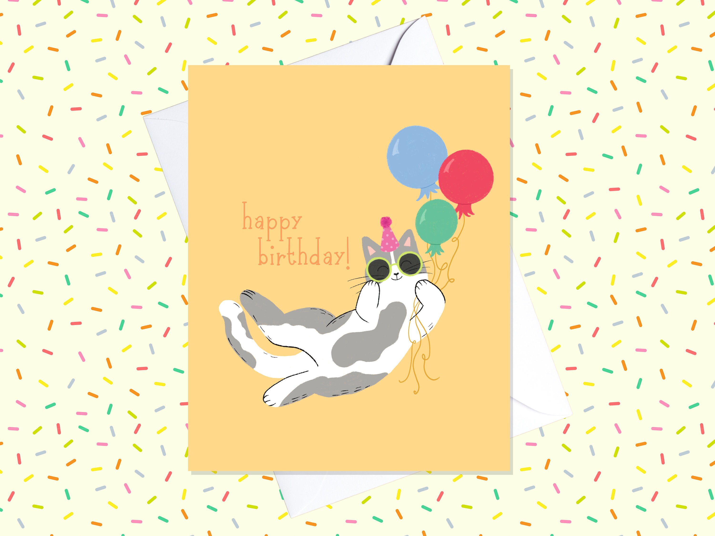Cat Birthday Card Happy Birthday Cat Card Unique Birthday - Etsy