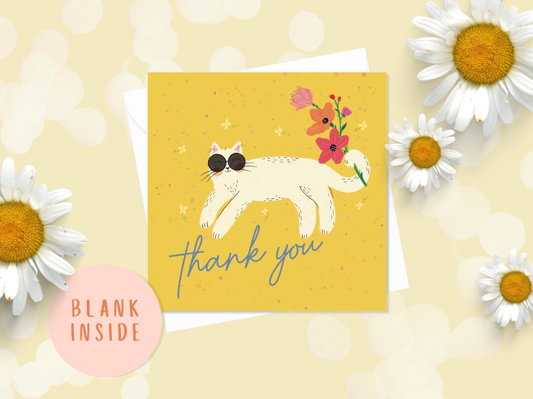 Thank You Cat Card, Thank You Cat Greeting Card, Blank Thank You Card ...