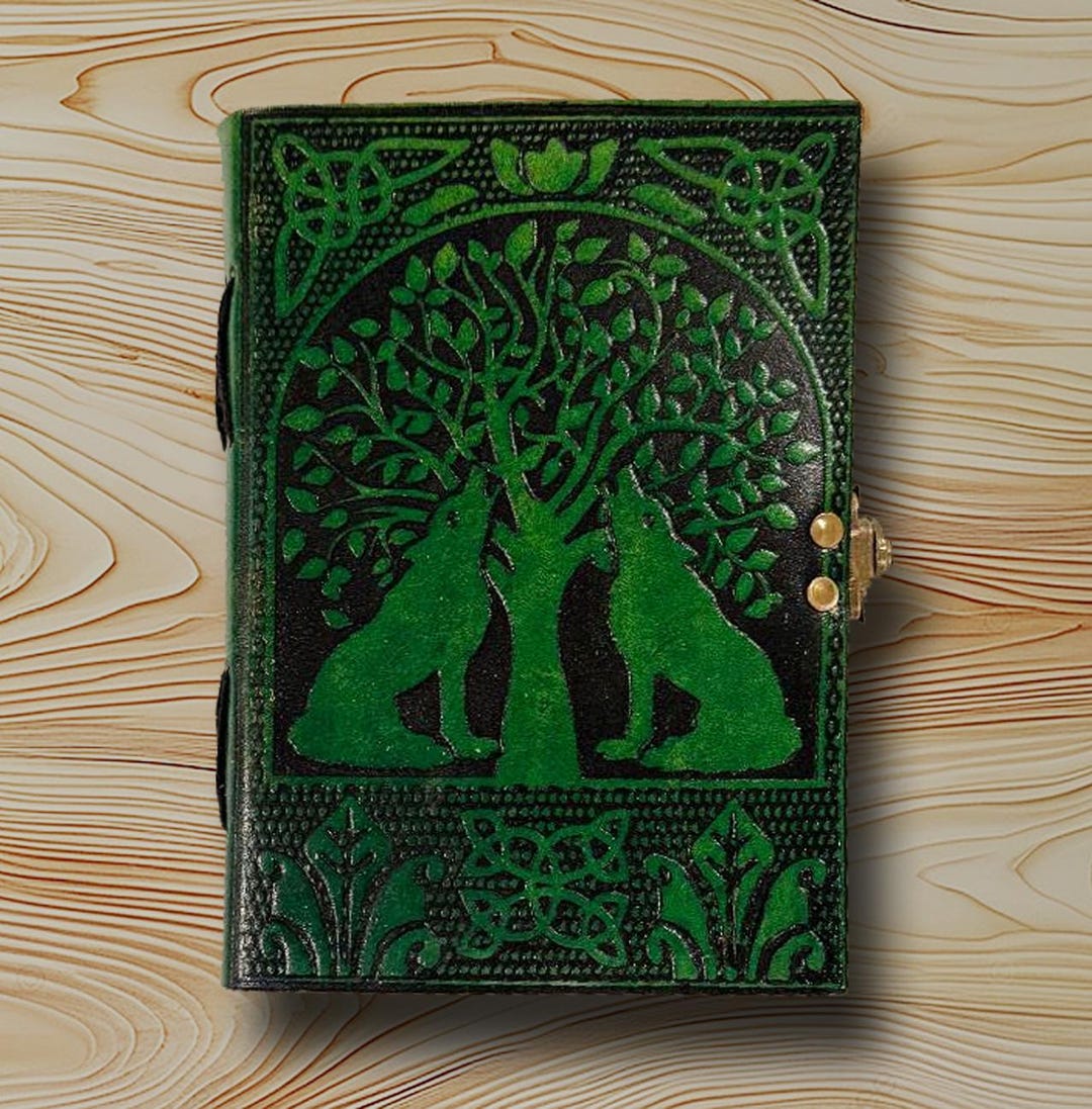 Embossed Leather Journal: Wolf Tree of Life; Handmade Paper. Diary ...