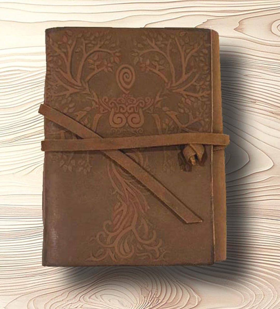 Embossed Brown Leather Journal: Dryad Tree Spirit. Crafted Using ...