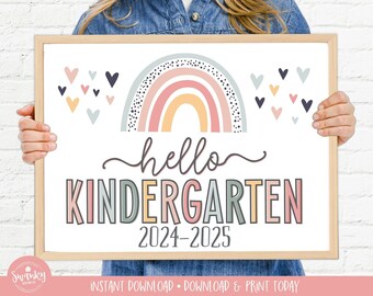 Boho Rainbow Hello Fourth Grade Sign, First Day of Fourth Grade Girl ...