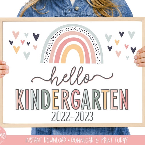Boho Rainbow Hello Kindergarten Sign First Day of - Etsy