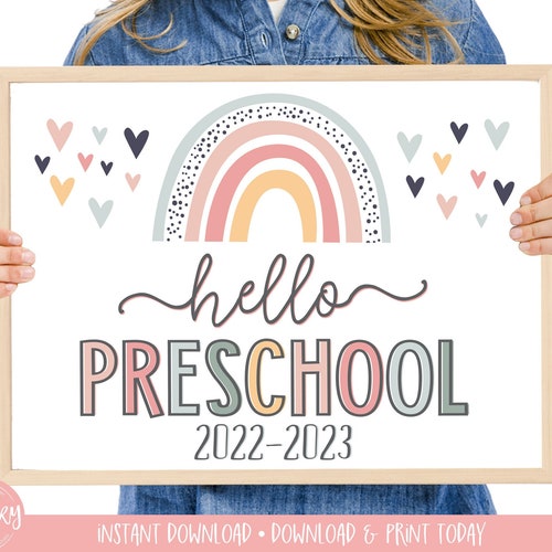 Boho Rainbow Hello Kindergarten Sign First Day of - Etsy
