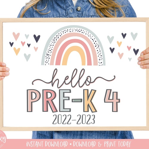 Boho Rainbow Hello Pre-k Sign First Day of Prekindergarten - Etsy