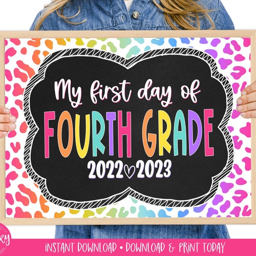 Boho Rainbow Hello Fourth Grade Sign First Day of Fourth - Etsy