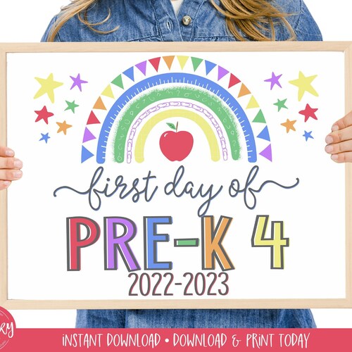 Boho Rainbow Hello Pre-k Sign First Day of Prekindergarten - Etsy