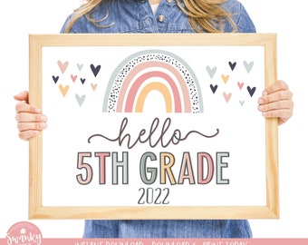 Boho Rainbow Hello Kindergarten Sign First Day of | Etsy