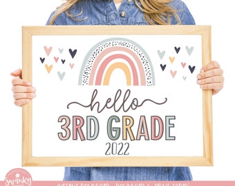 Boho Rainbow Hello Kindergarten Sign First Day of | Etsy