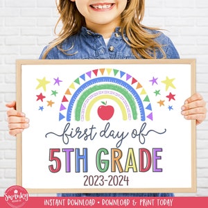 Rainbow First Day of Fifth Grade Sign First Day of 5th Grade - Etsy