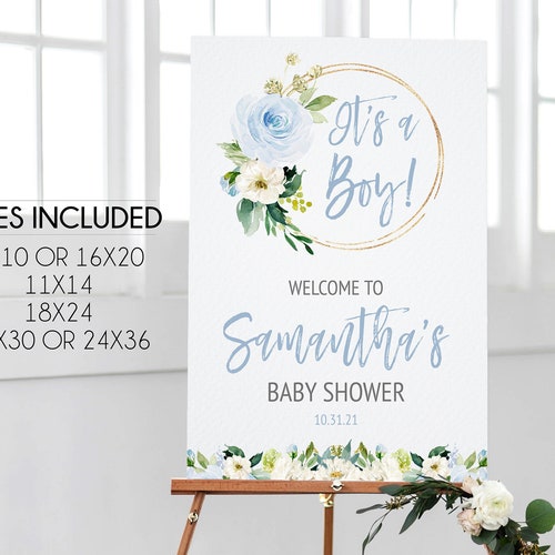 Editable Blue Floral Baby Shower Welcome Sign Template | Etsy