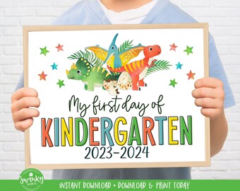 Dinosaur First Day of KINDERGARTEN Sign INSTANT DOWNLOAD - Etsy