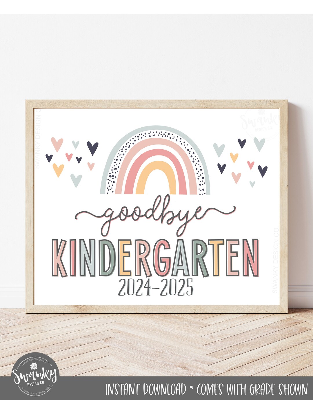 Boho Rainbow Goodbye Kindergarten Sign, LAST Day of Kindergarten Girl ...