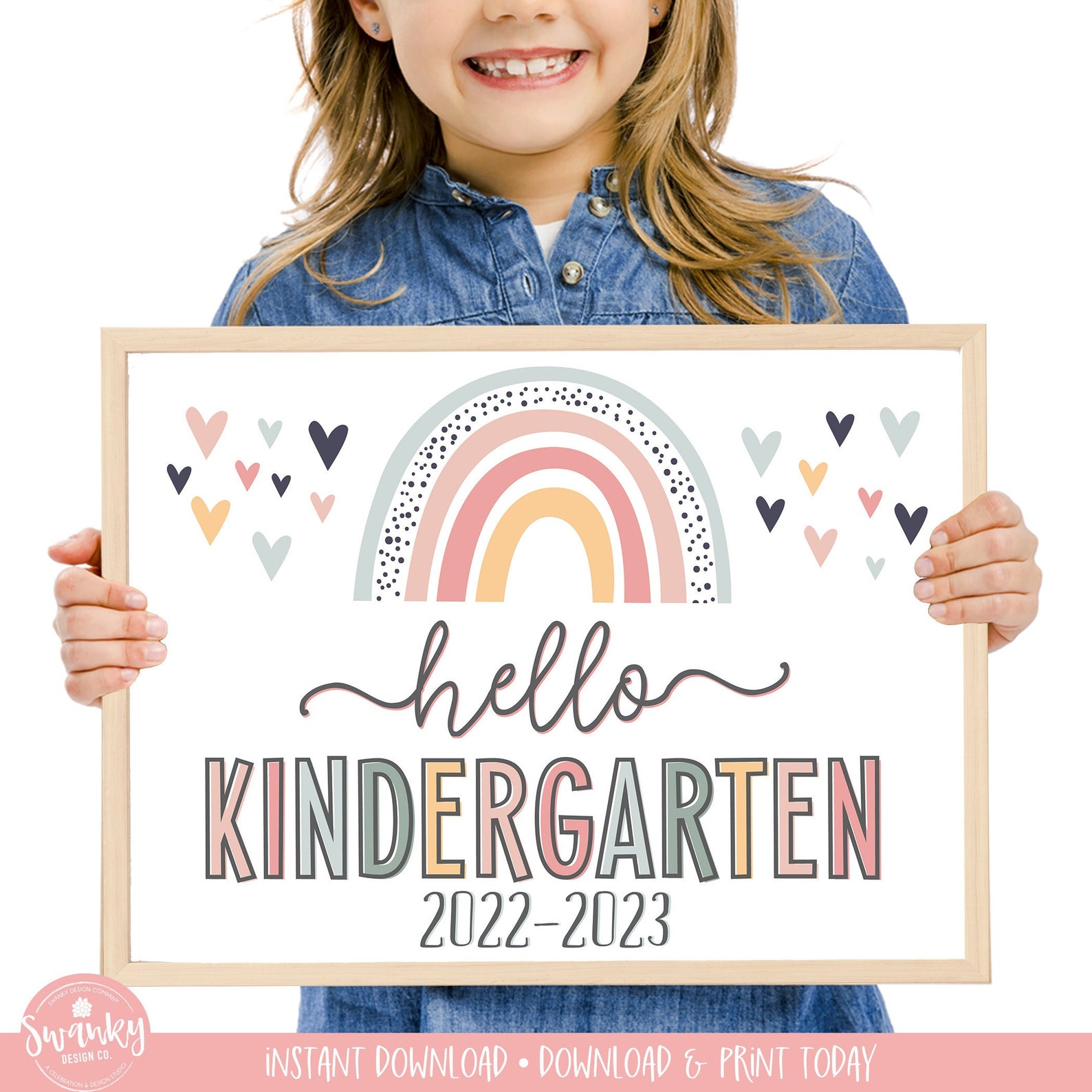 Boho Rainbow Hello Kindergarten Sign First Day of - Etsy