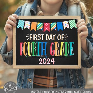 First Day of Fourth Grade Sign Printable, Rainbow Fourth Grade Sign for ...